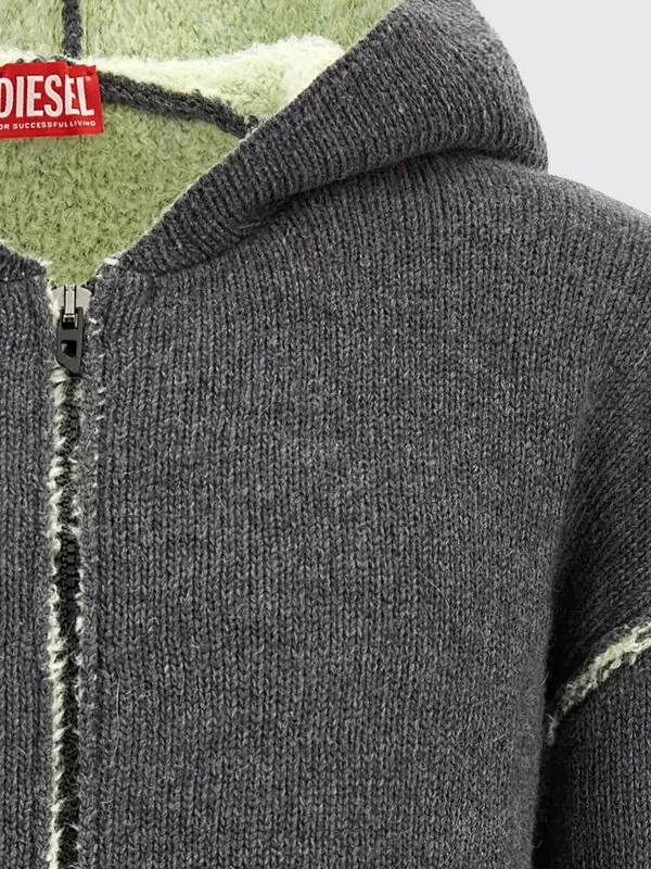 DIESEL® K-boubby Knitted Wool Blend Hoodie With Two-way Zip Closure