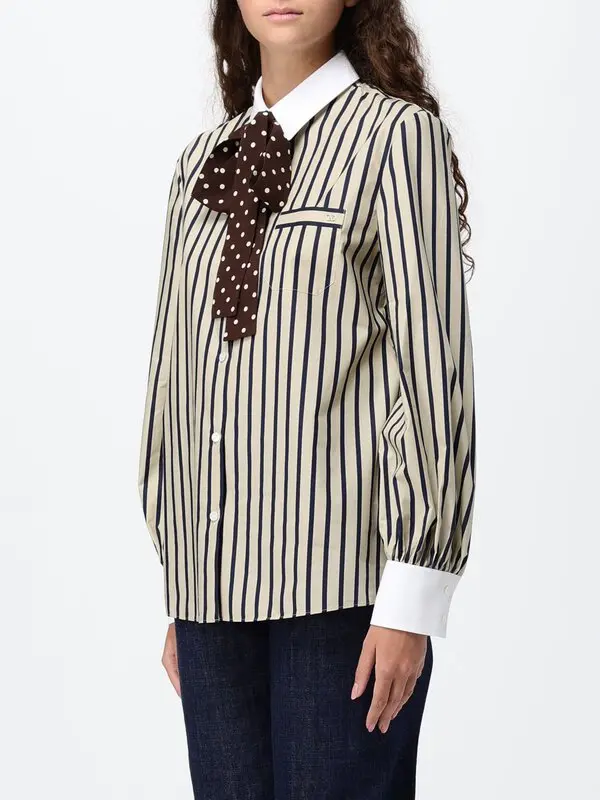 Valentino Garavani Striped Cotton Shirt With Pussy-bow Collar