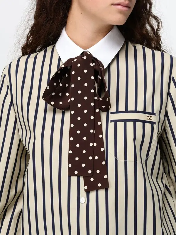 Valentino Garavani Striped Cotton Shirt With Pussy-bow Collar