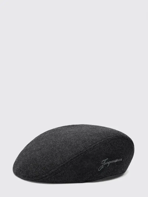 Jacquemus Wool Beret Cap With Visor And Embroidered Logo - Grey