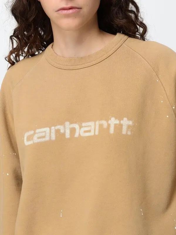 Carhartt Work In Progress Cotton Crewneck Sweatshirt With Contrast Logo And Dropped Shoulders - Beige