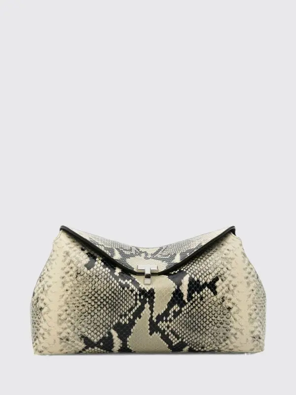 TOTEME T-lock Python-print Leather Clutch With Metal Closure - Ecru