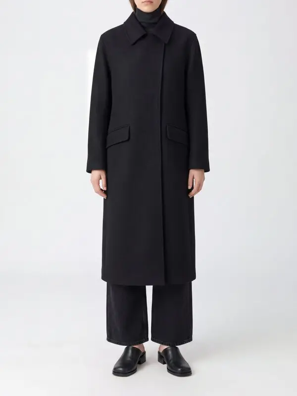 Our Legacy Double-breasted Long Virgin Wool Coat With Concealed Fastening - Black