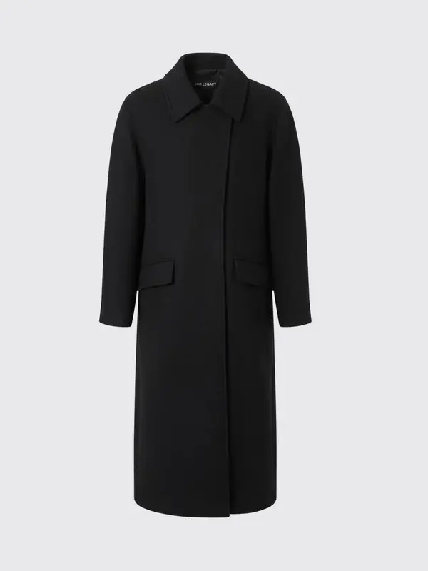 Our Legacy Double-breasted Long Virgin Wool Coat With Concealed Fastening - Black