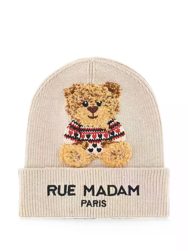 RUE MADAM PARIS Teddy-bear Patch Logo-embroidered Beanie Hat
