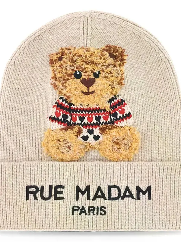 RUE MADAM PARIS Teddy-bear Patch Logo-embroidered Beanie Hat