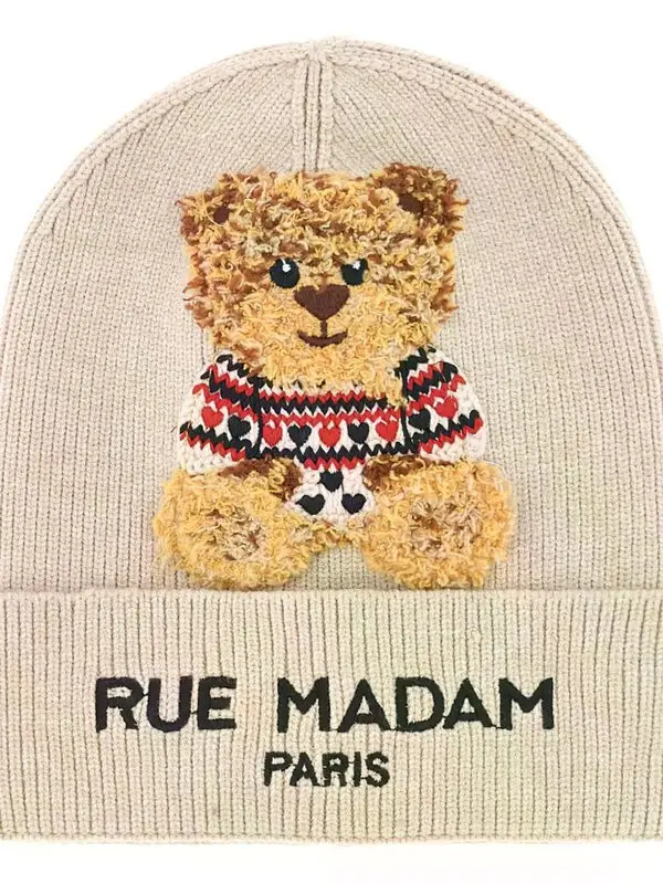 RUE MADAM PARIS Teddy-bear Patch Logo-embroidered Beanie Hat - Neutrals