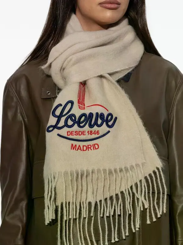 Loewe Logo-embroidered Fringed Scarf