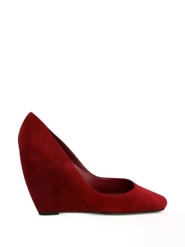 SERGIO ROSSI Suede Wedge Pumps - Red