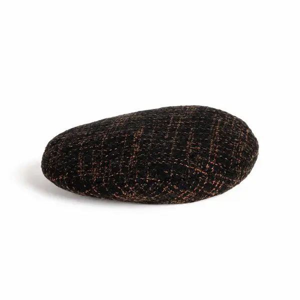 SIBI HATS Black / Brown Diana Black Tweed Beret Hat With Brown Stripes - Black/brown