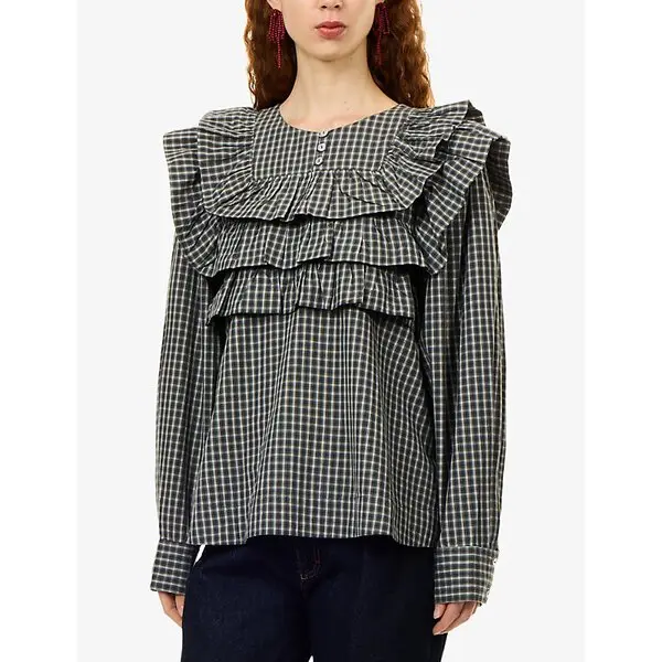 DAMSON MADDER Shay Check-print Cotton Blouse