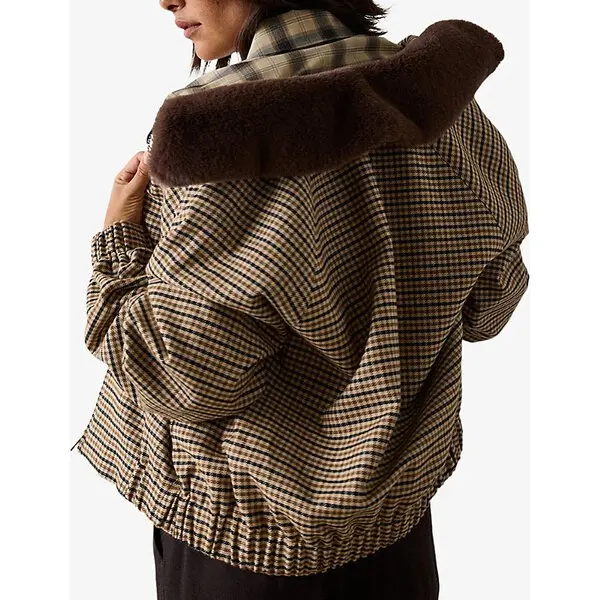Whistles Faux-fur Collar Check Cotton Bomber Jacket