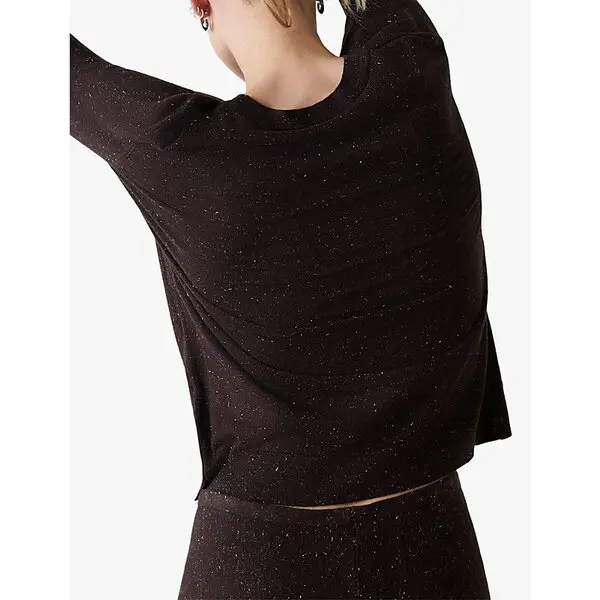 Whistles Annie Sparkle Crewneck Woven Top - Brown