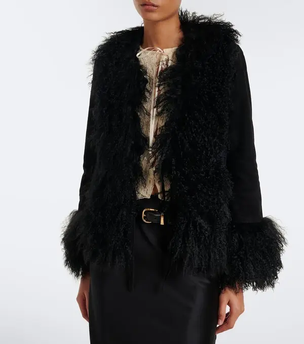 Rixo Sammy Shearling-trimmed Suede Jacket