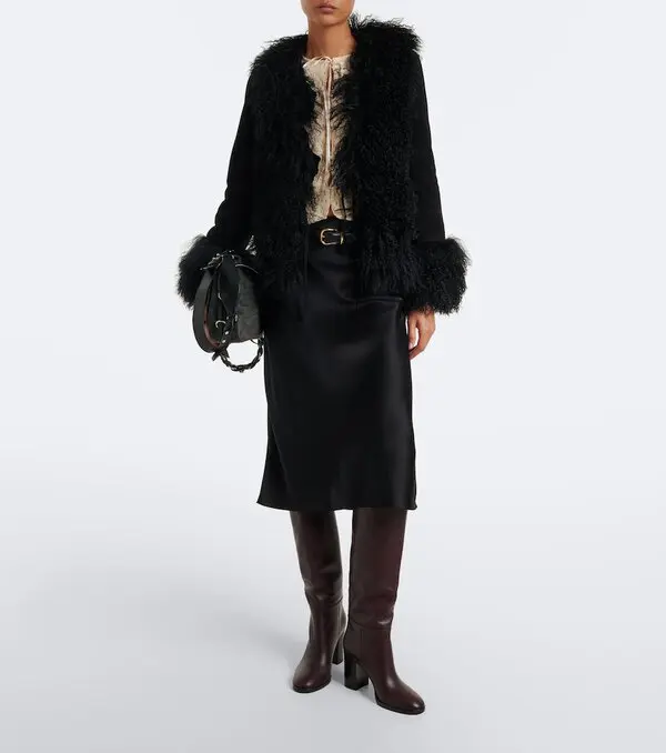 Rixo Sammy Shearling-trimmed Suede Jacket