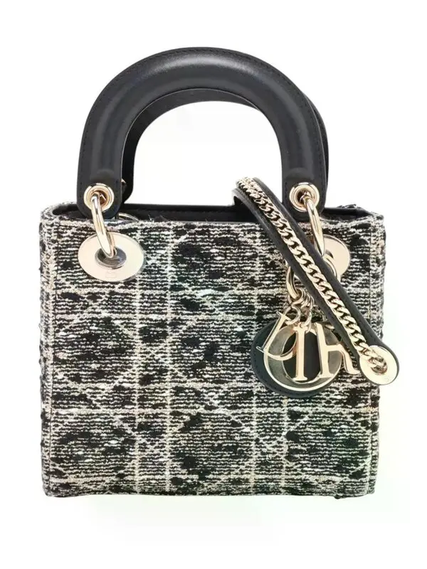 Dior 2020-2026 Mini Tweed Cannage Lady Satchel - Black