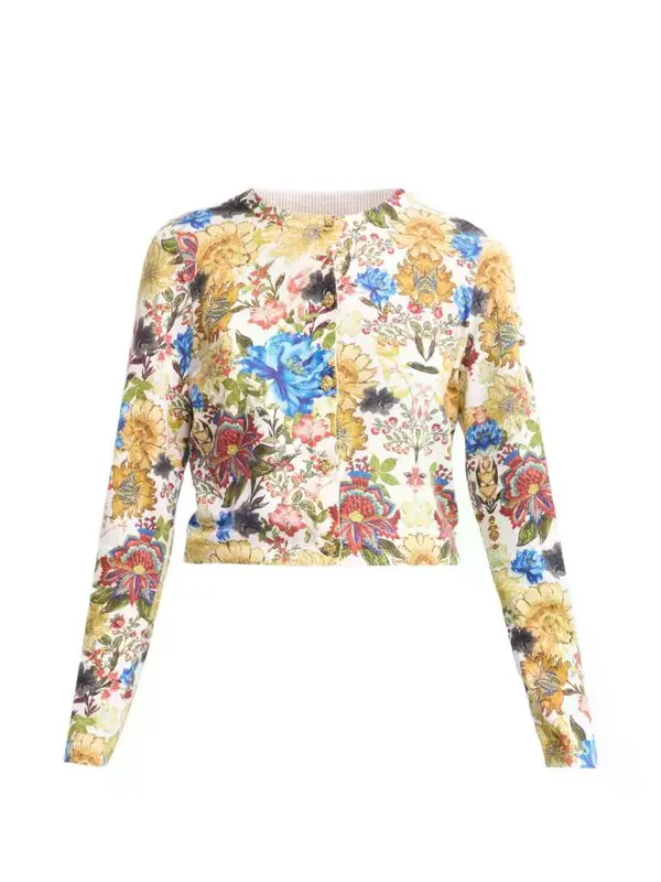 Alice + Olivia Floral-print Cotton Cardigan - Neutrals