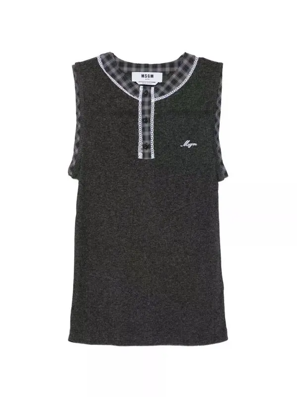 MSGM Lace-trimmed Ribbed Tank Top - Grey