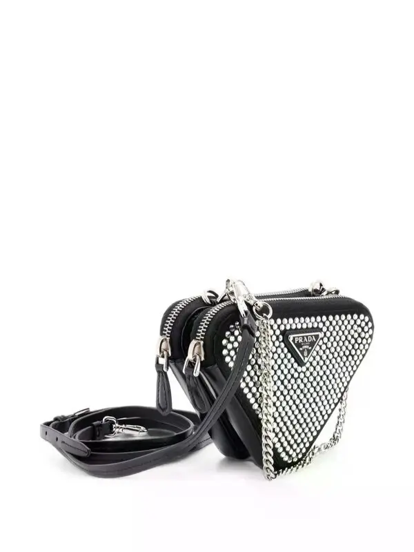 Prada Triangle Double Pouch Crystal Embellished Satin Mini Crossbody Bag