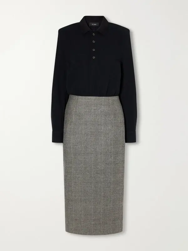 WILLY CHAVARRIA Polo Checked Wool-blend Piqué Midi Dress