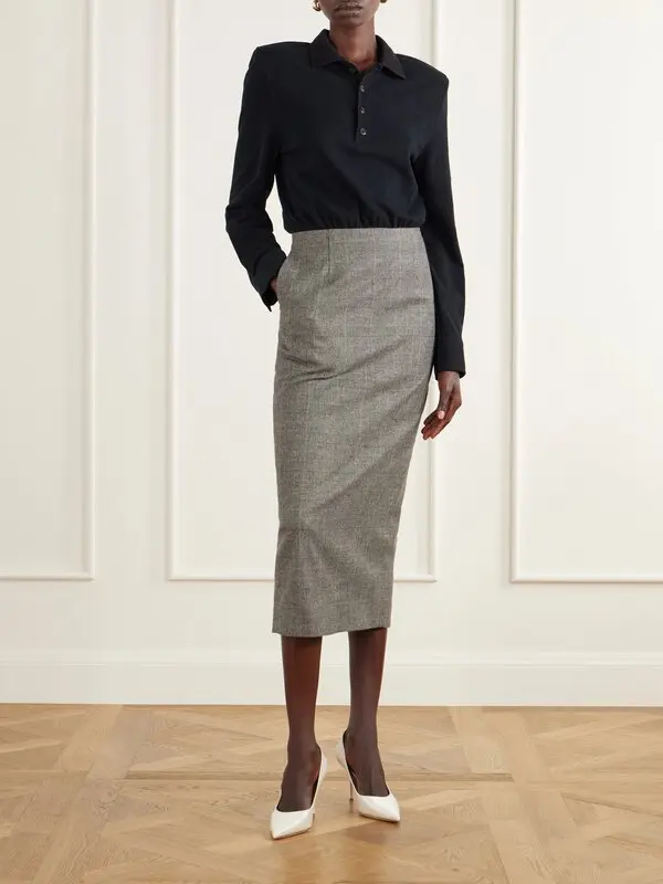 WILLY CHAVARRIA Polo Checked Wool-blend Piqué Midi Dress