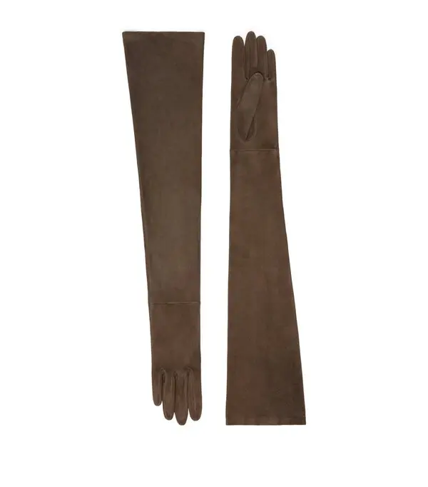 Max Mara Lamb Suede Long Gloves - Brown
