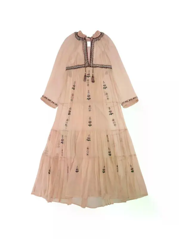 FORTELA Arsia Embroidered Silk Dress - Neutrals