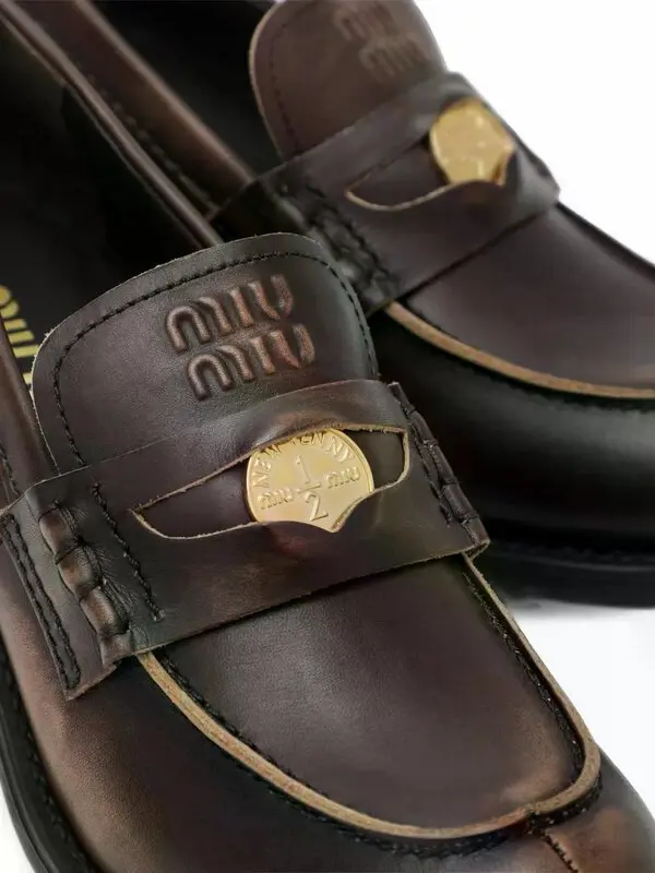 Miu Miu Decò Calf Leather Loafers - Brown