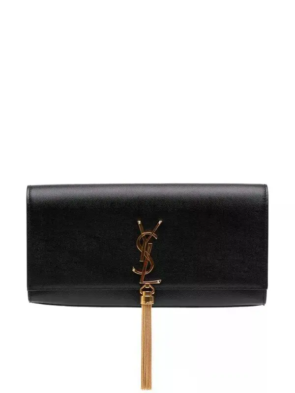 Saint Laurent 2018 Grain De Poudre Monogram Kate Tassel Clutch Bag - Black