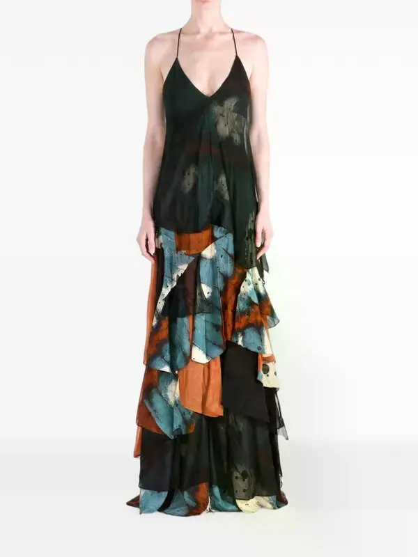 YANGKEHAN Floral-print Tiered Maxi Dress - Black