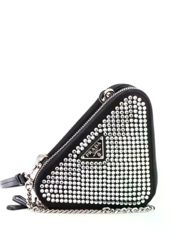 Prada Triangle Double Pouch Crystal Embellished Satin Mini Crossbody Bag