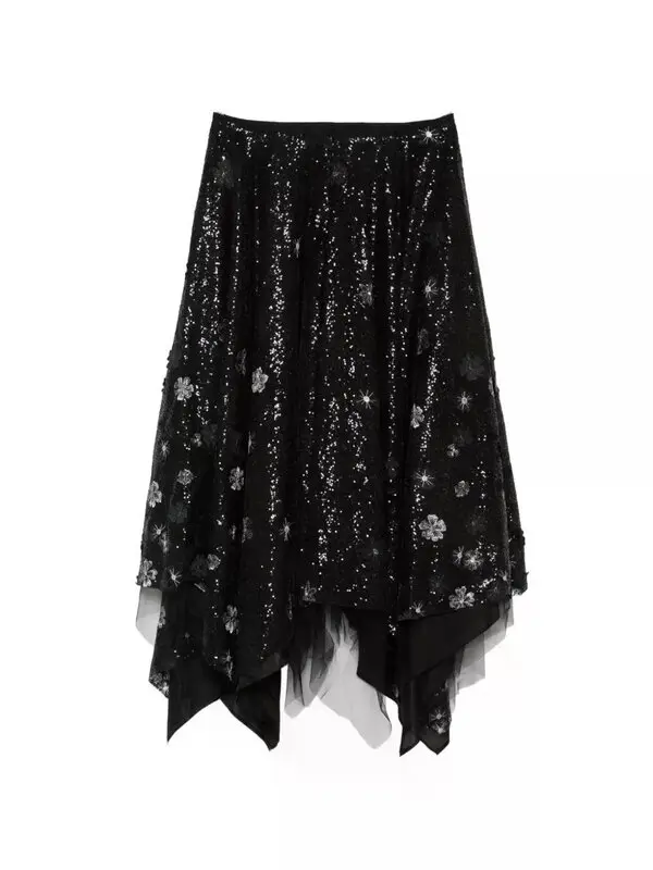MARC LE BIHAN Sequin-embellished Floral-appliqué Skirt