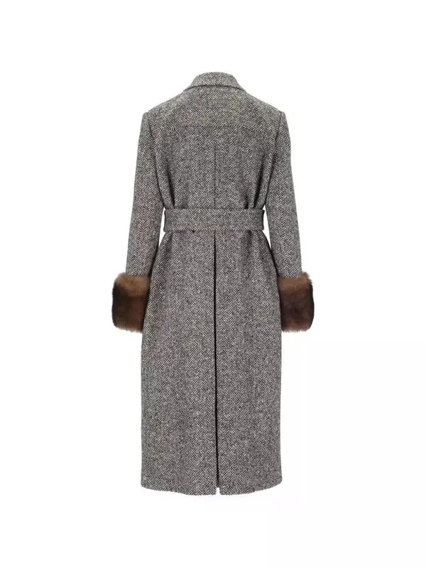 Valentino Garavani Chevron-knit Shearling-trim Coat - Grey