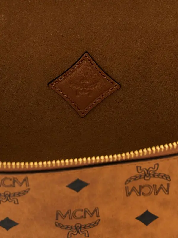 Mcm Aren Mini Handbag In Logo-print Coated Cotton With Logo Charm