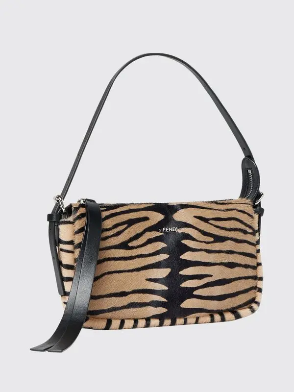 Fendi Mini Shoulder Bag In Animal-print Calf Hair With Metal Logo - Black