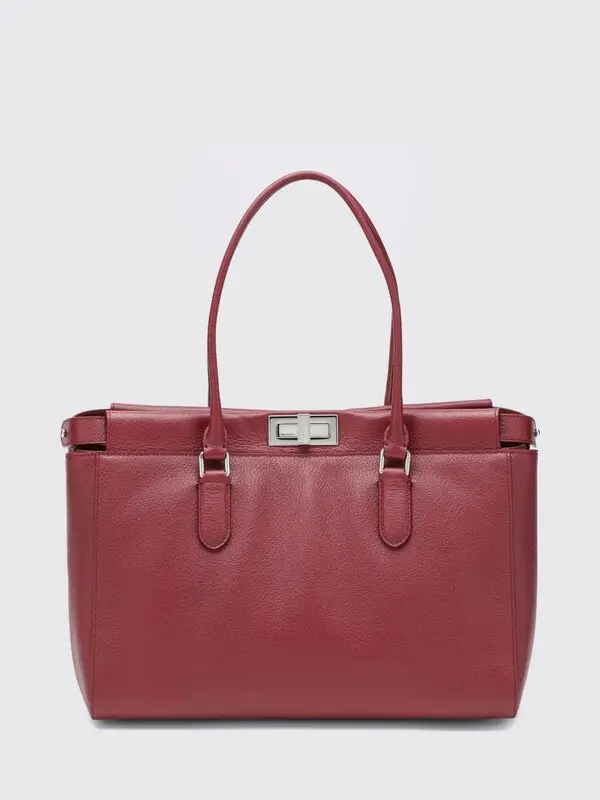 Fendi Peekaboo Calfskin Leather Shoulder Bag With Double Handle And Twist-lock Closure - Red