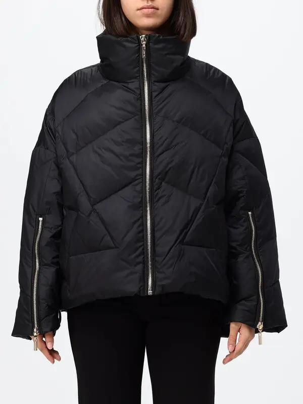 TWINSET Short Quilted Nylon Puffer Jacket With High Neck And Zip Closure - Black