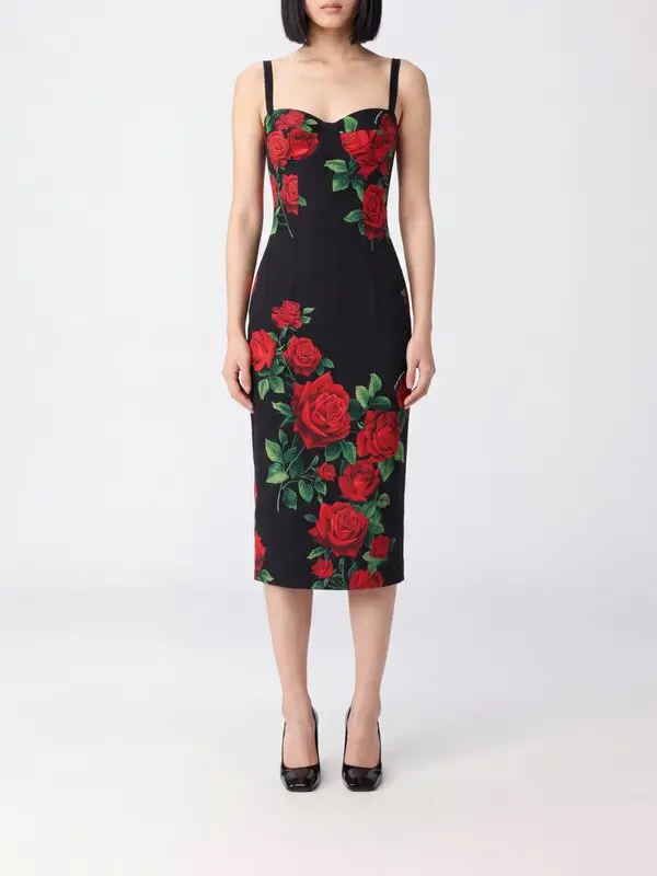 Dolce & Gabbana Floral-print Satin Bustier Midi Dress