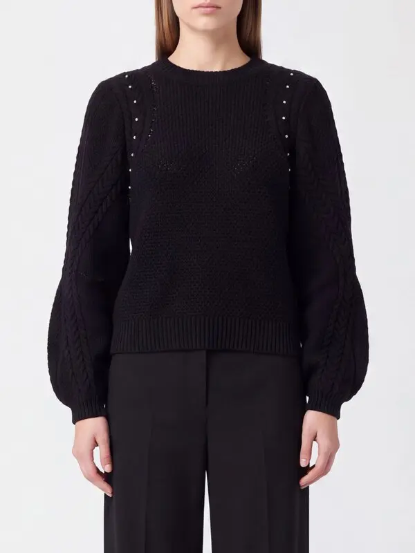 TWINSET Wool Blend Crewneck Sweater With Ribbed Hems - Black