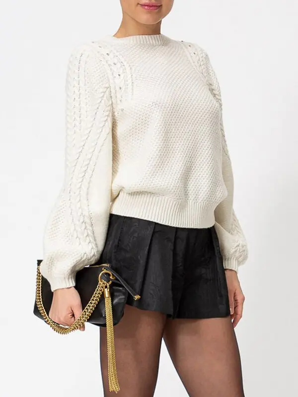 TWINSET Wool Blend Crewneck Sweater With Ribbed Hems
