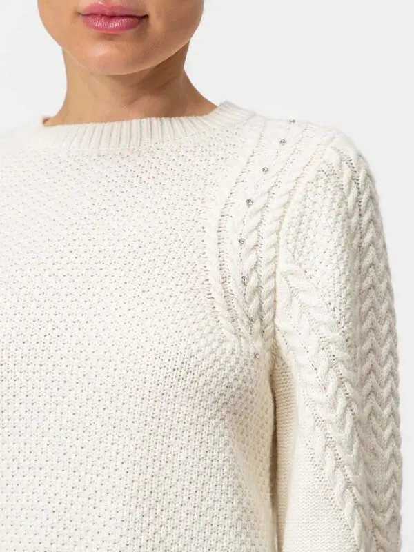 TWINSET Wool Blend Crewneck Sweater With Ribbed Hems