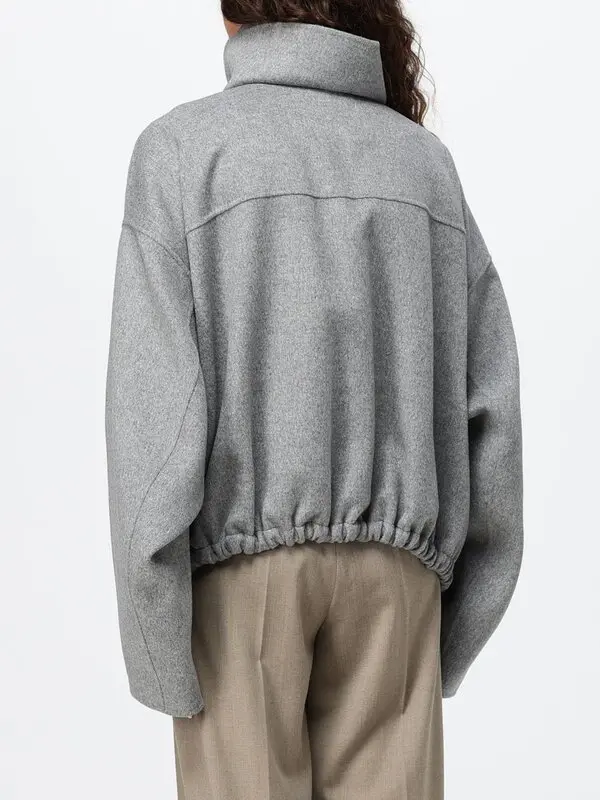 Sportmax Wool Bomber Jacket With High Neck And Zip Closure - Grey