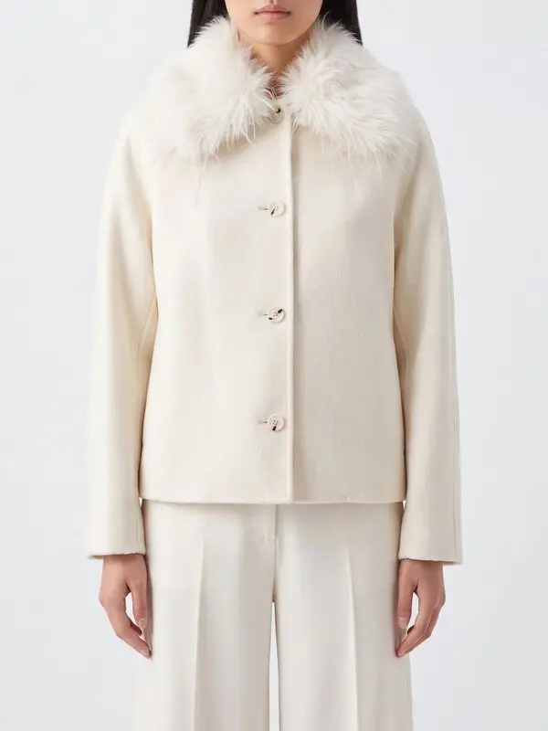 Loulou De Saison Short Wool And Cashmere Coat With Fur Collar