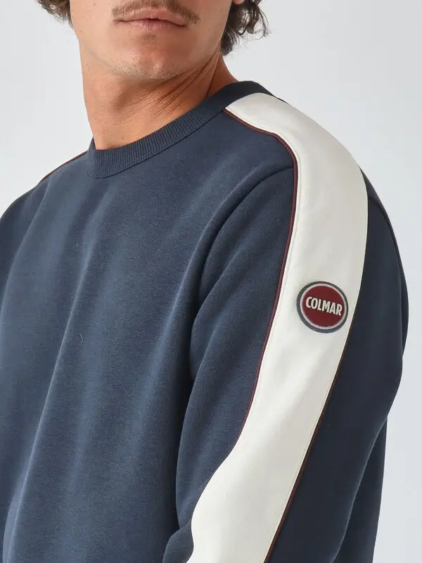 COLMAR Crewneck Cotton Blend Sweatshirt With Contrast Logo And Ribbed Trims - Navy