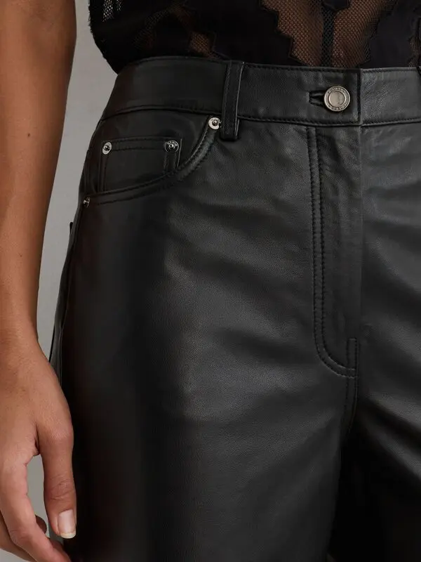 REISS Leather High-rise Wide-leg Trousers