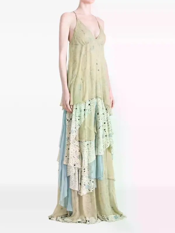 YANGKEHAN Manpow Floral-print Tiered Maxi Dress - Neutrals