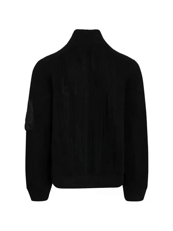 Sacai Ribbed-knit Zip-up Sweater - Black