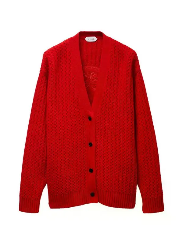 Versace Embroidered Wool & Cashmere Knit Cardigan - Red