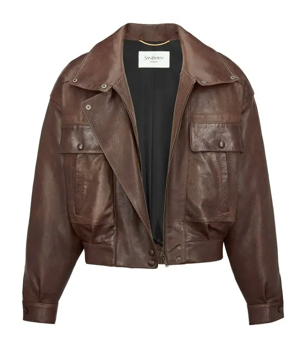 Saint Laurent Leather Funnel-neck Bomber Jacket