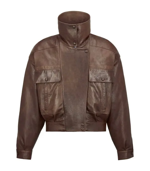 Saint Laurent Leather Funnel-neck Bomber Jacket